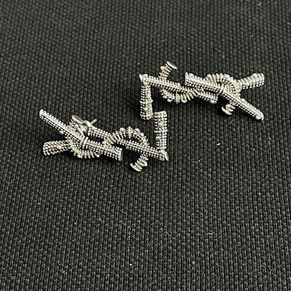 Fashionable Yves Saint Laurent YSL Logo Silver Plated Vintage Stud ...