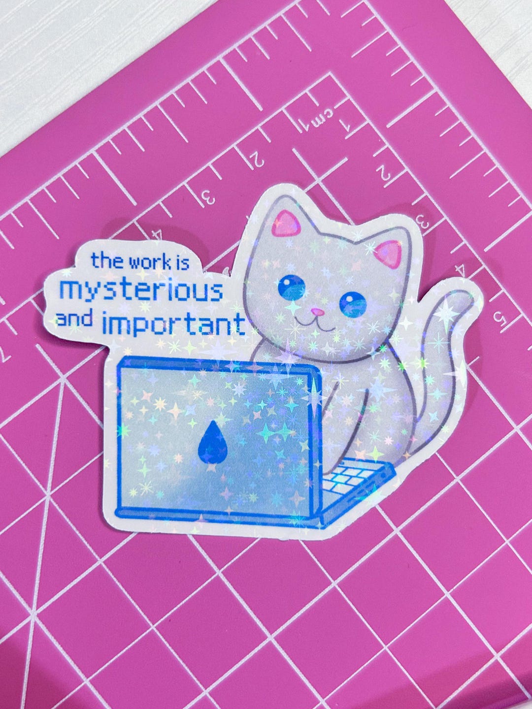 Severance Inspired Cat Sticker | Holographic Vinyl Laptop Decal - Etsy