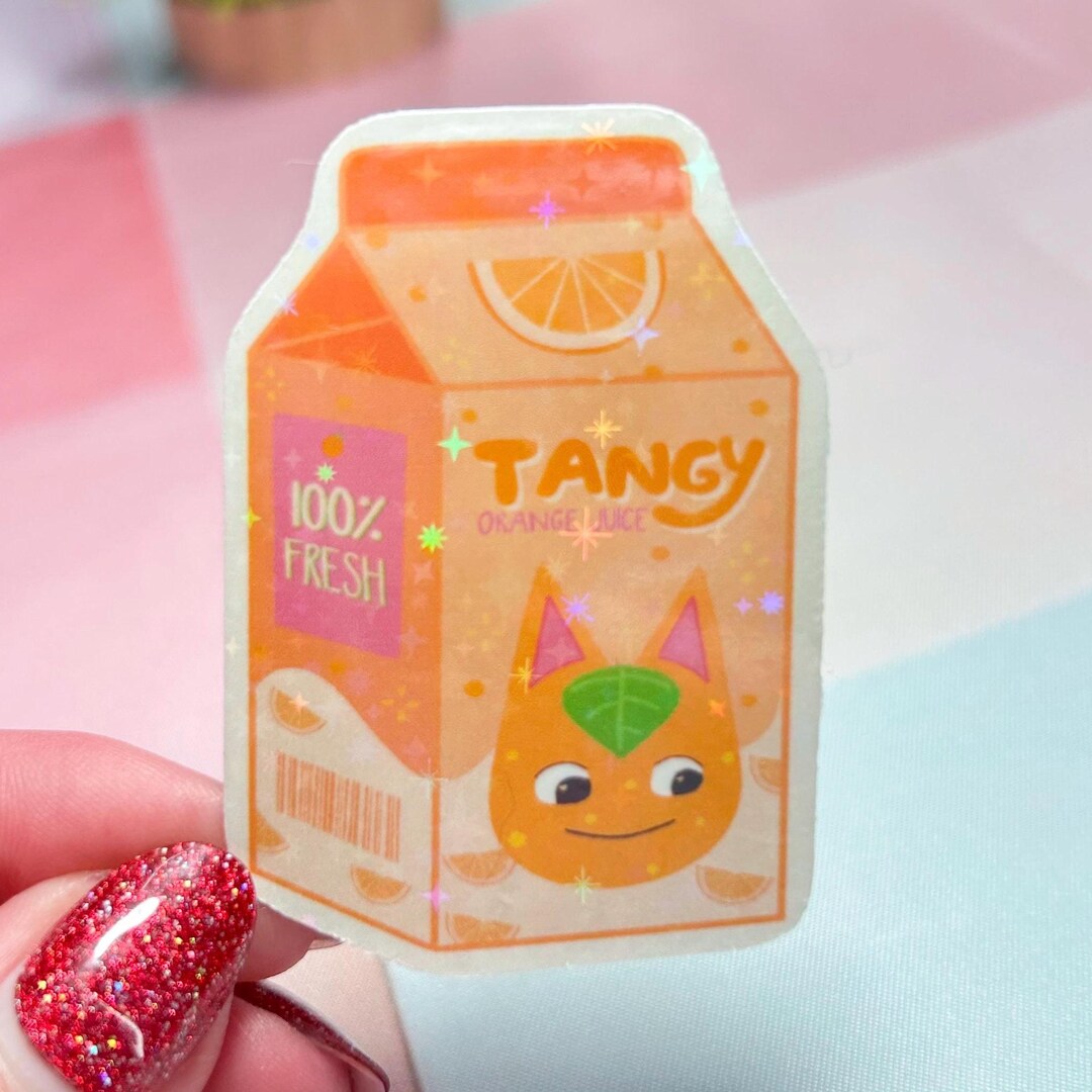 Tangy Acnh Orange Juice Sticker | Holographic Vinyl Gamer Decal - Etsy