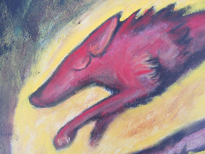 Fire Wolf and Sun Expressionist Art, Outsider Art, Primitive Painting ...