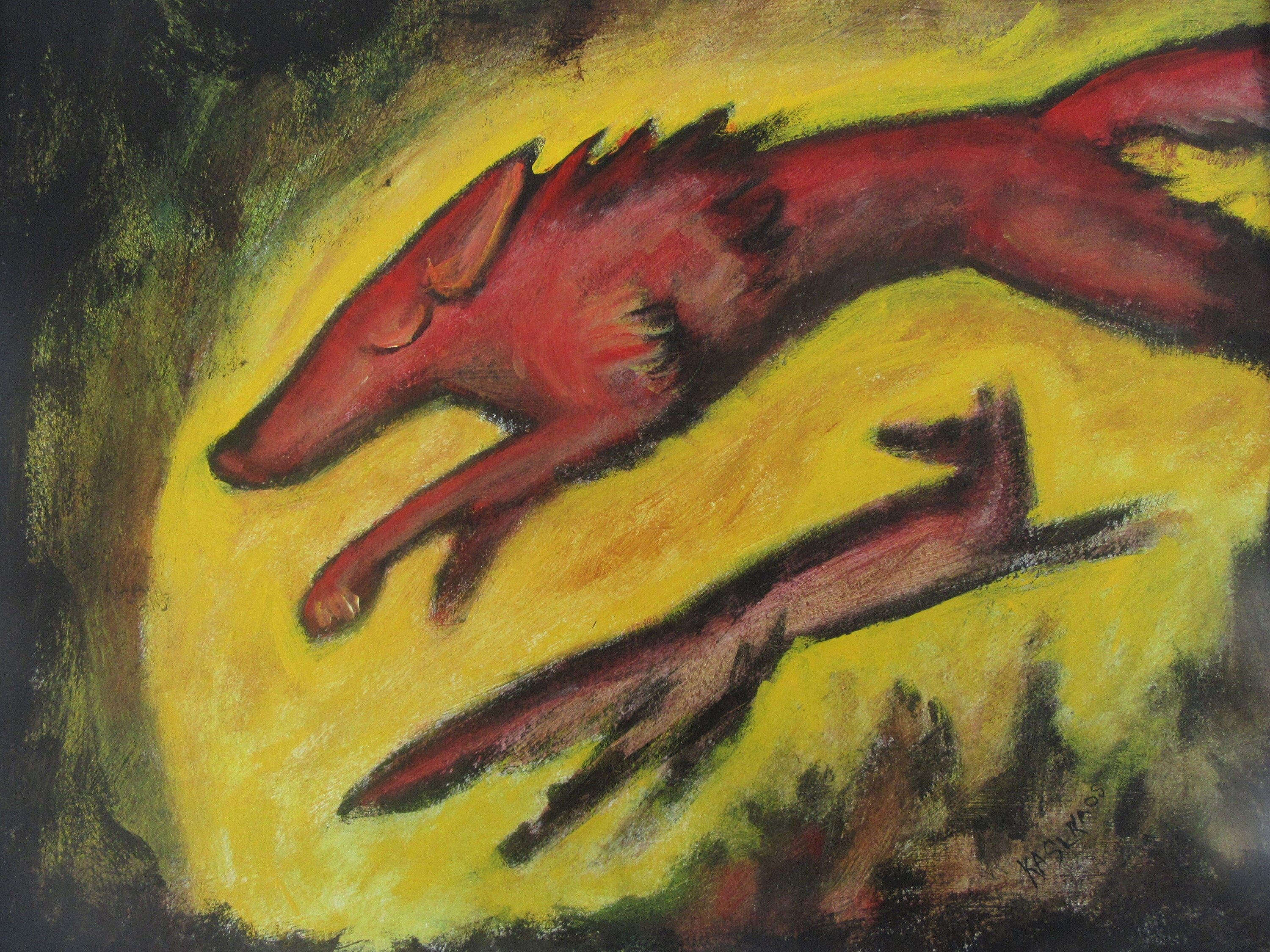 Fire Wolf and Sun Expressionist Art, Outsider Art, Primitive Painting ...