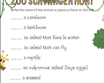 Printable Scavenger Hunt, Zoo Scavenger Hunt, Animal Party Game, Animal ...