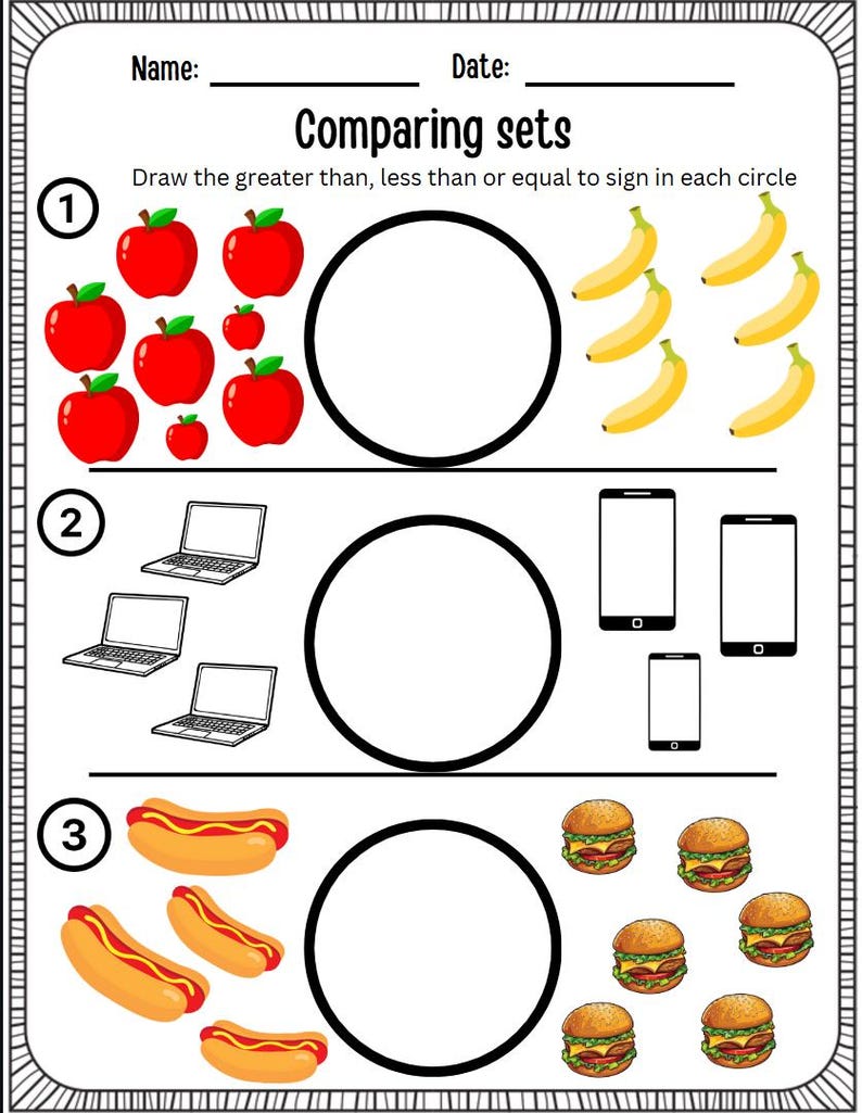 Comparing Numbers Worksheet: Greater Than, Less Than (PDF Pattern) - Etsy