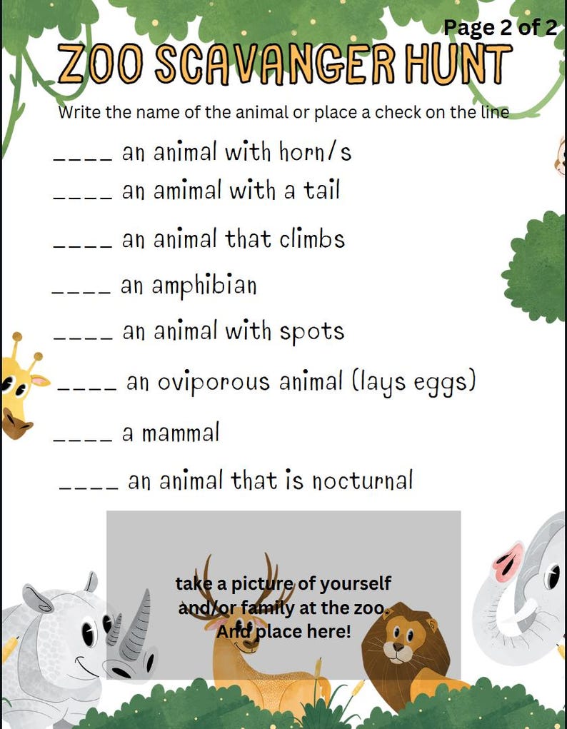 Zoo Scavenger Hunt - Etsy
