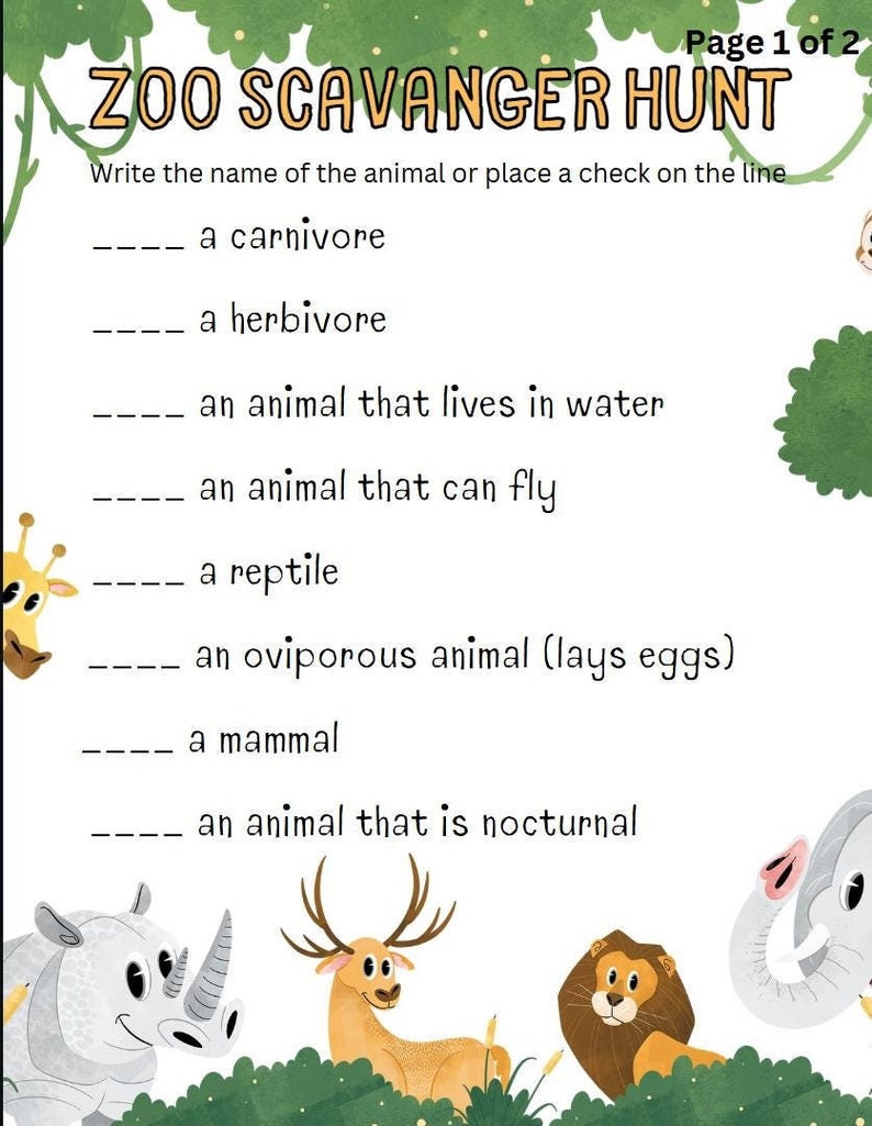 Zoo Scavenger Hunt - Etsy