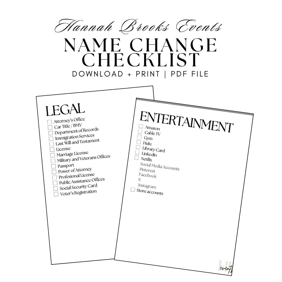 Name Change Checklist - Etsy