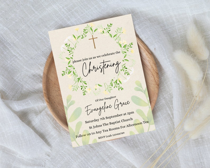 INSTANT DOWNLOAD, Christening Invitation, Editable Template, Digital ...