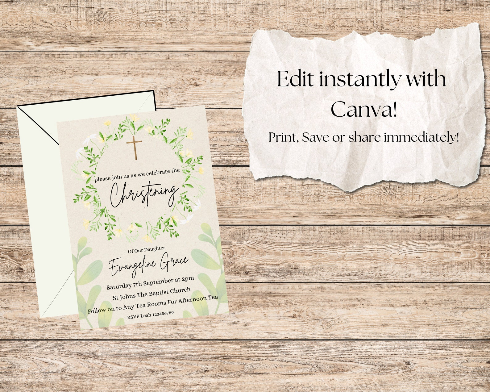INSTANT DOWNLOAD, Christening Invitation, Editable Template, Digital ...