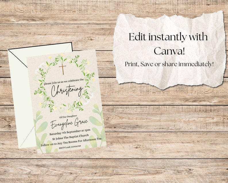 INSTANT DOWNLOAD, Christening Invitation, Editable Template, Digital ...