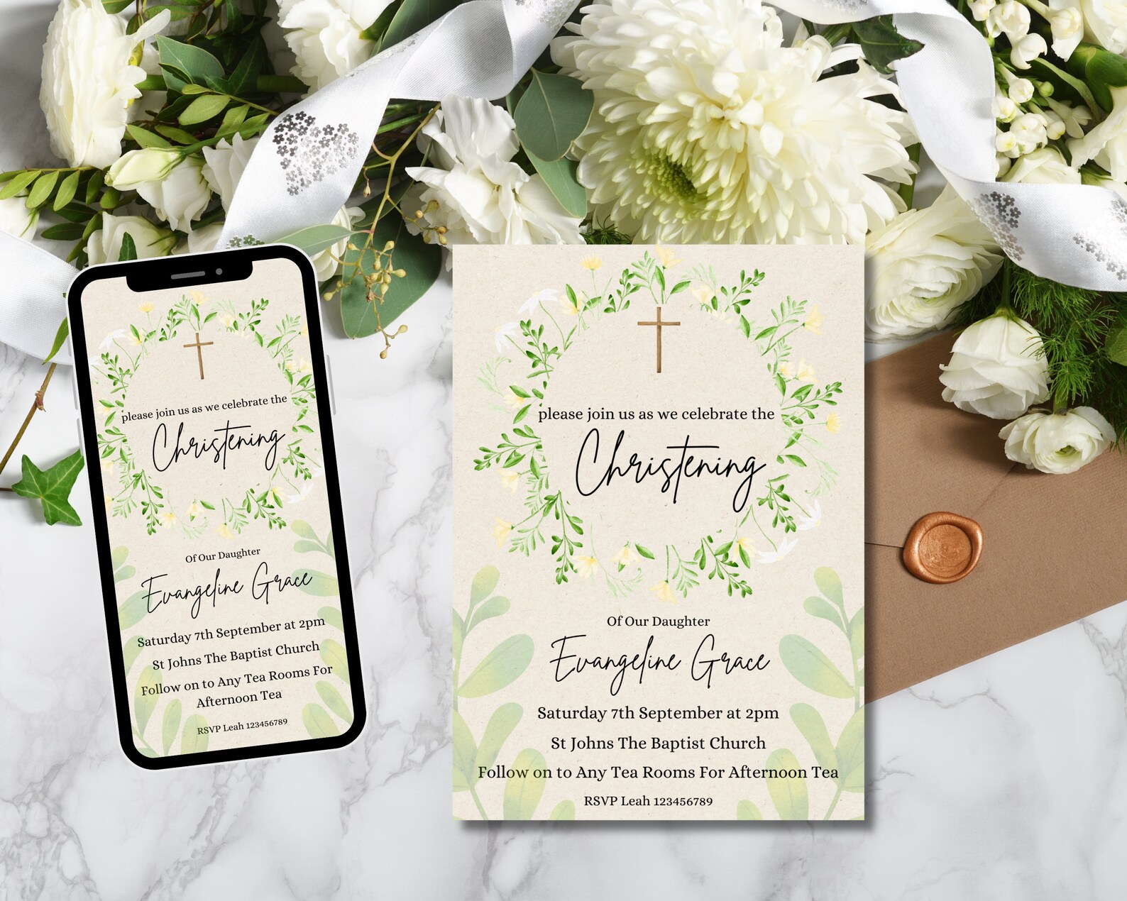 INSTANT DOWNLOAD, Christening Invitation, Editable Template, Digital ...