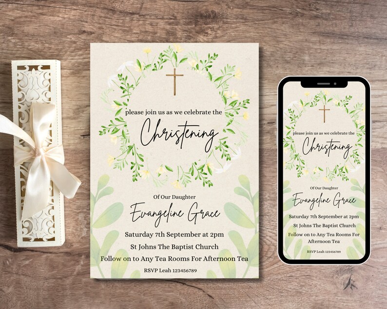INSTANT DOWNLOAD, Christening Invitation, Editable Template, Digital ...