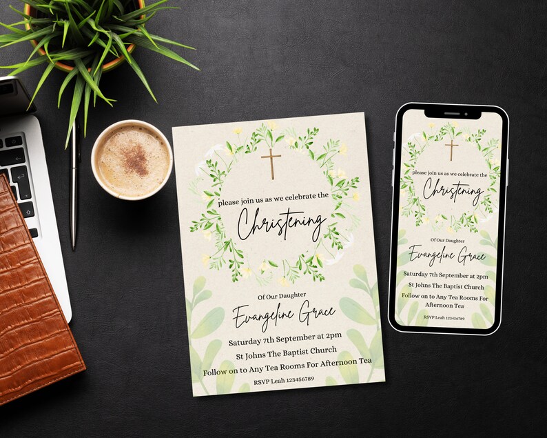 INSTANT DOWNLOAD, Christening Invitation, Editable Template, Digital ...