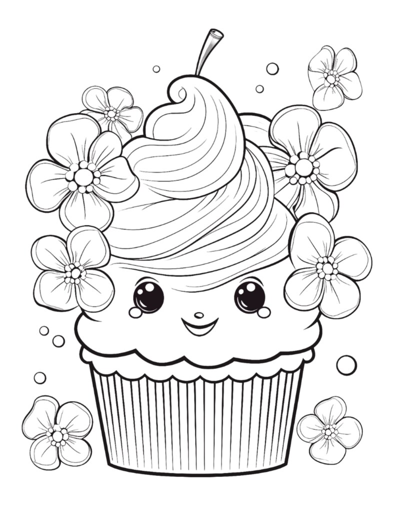 Printable Kawaii Cupcake Coloring Book for Kids: Cupcake Art Printable ...