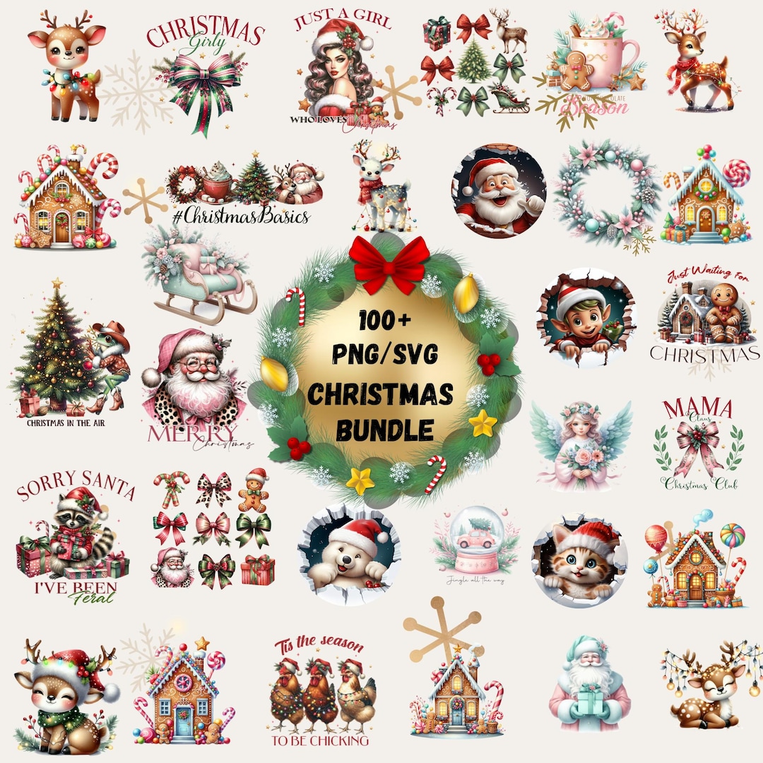 Christmas PNG Bundle 150 Digital Clipart Images Holiday Graphics ...