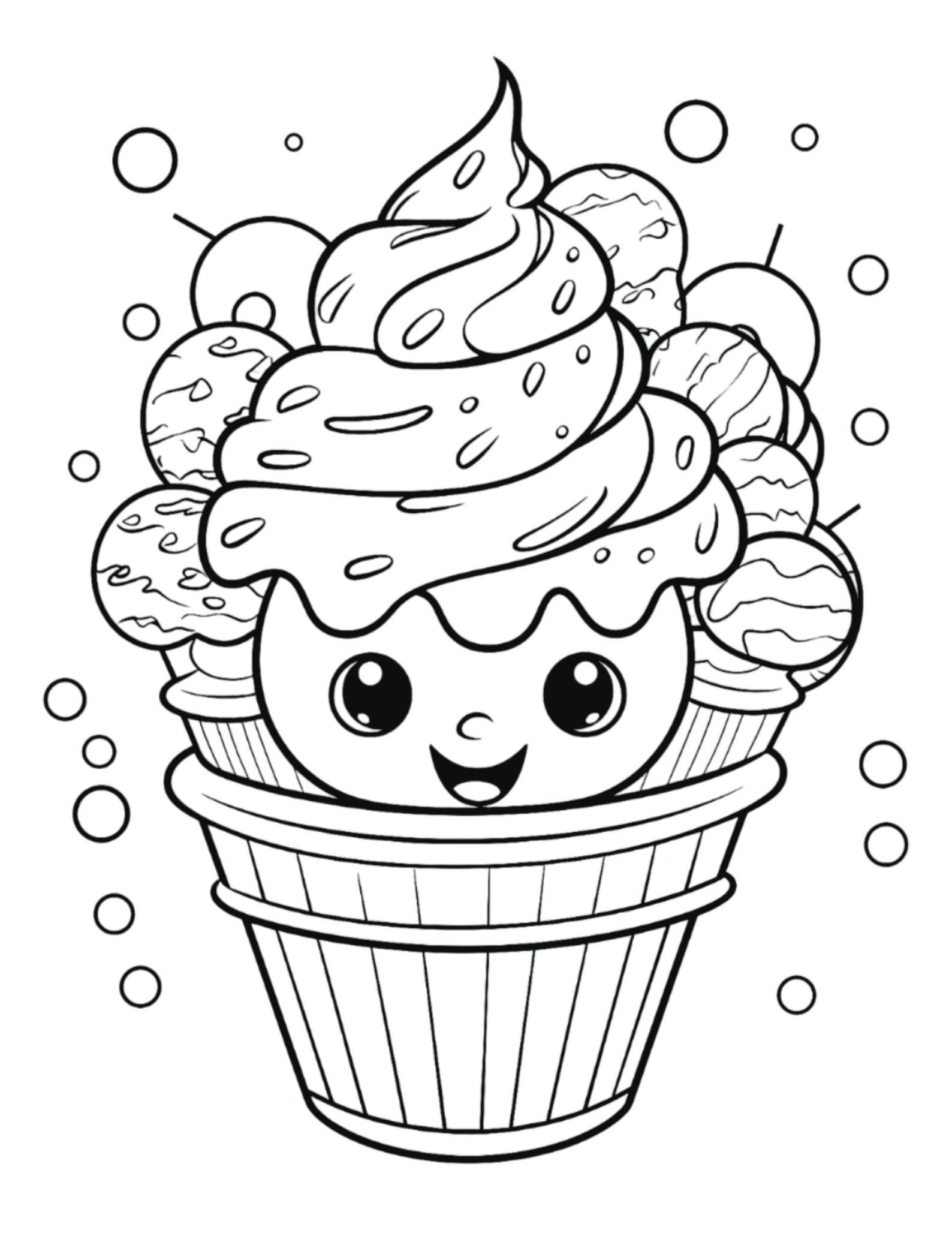 Printable Kawaii Cupcake Coloring Book for Kids: Cupcake Art Printable ...