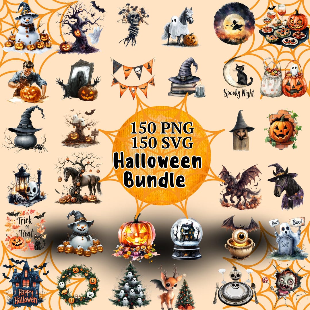 Halloween Clipart Bundle 150 PNG & SVG Files for DIY Crafts, Digital ...