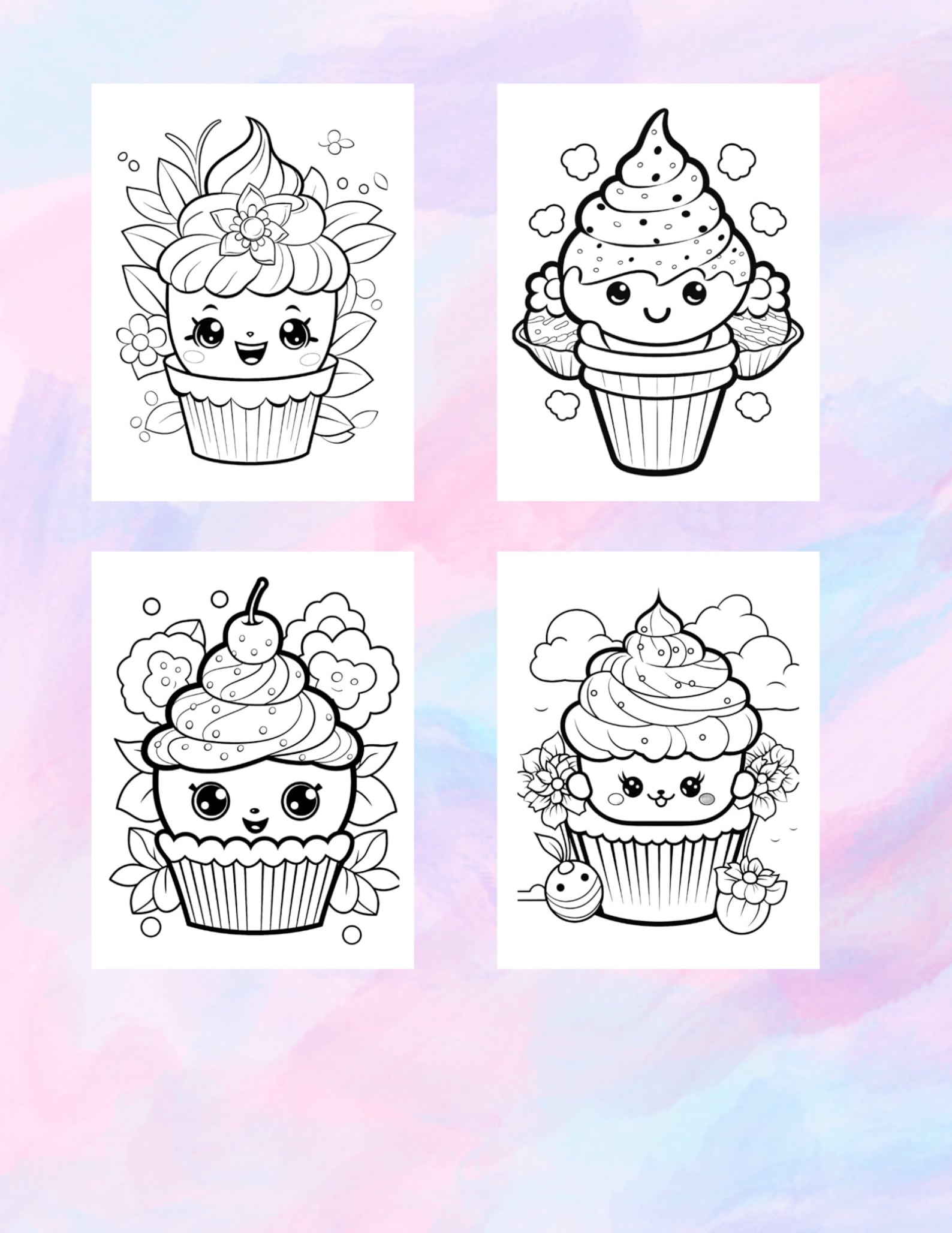 Printable Kawaii Cupcake Coloring Book for Kids: Cupcake Art Printable ...