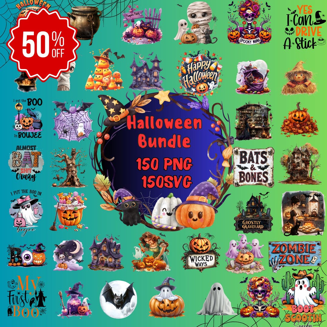 150 Halloween PNG & SVG Bundle Spooky Clipart for Crafts, Stickers ...