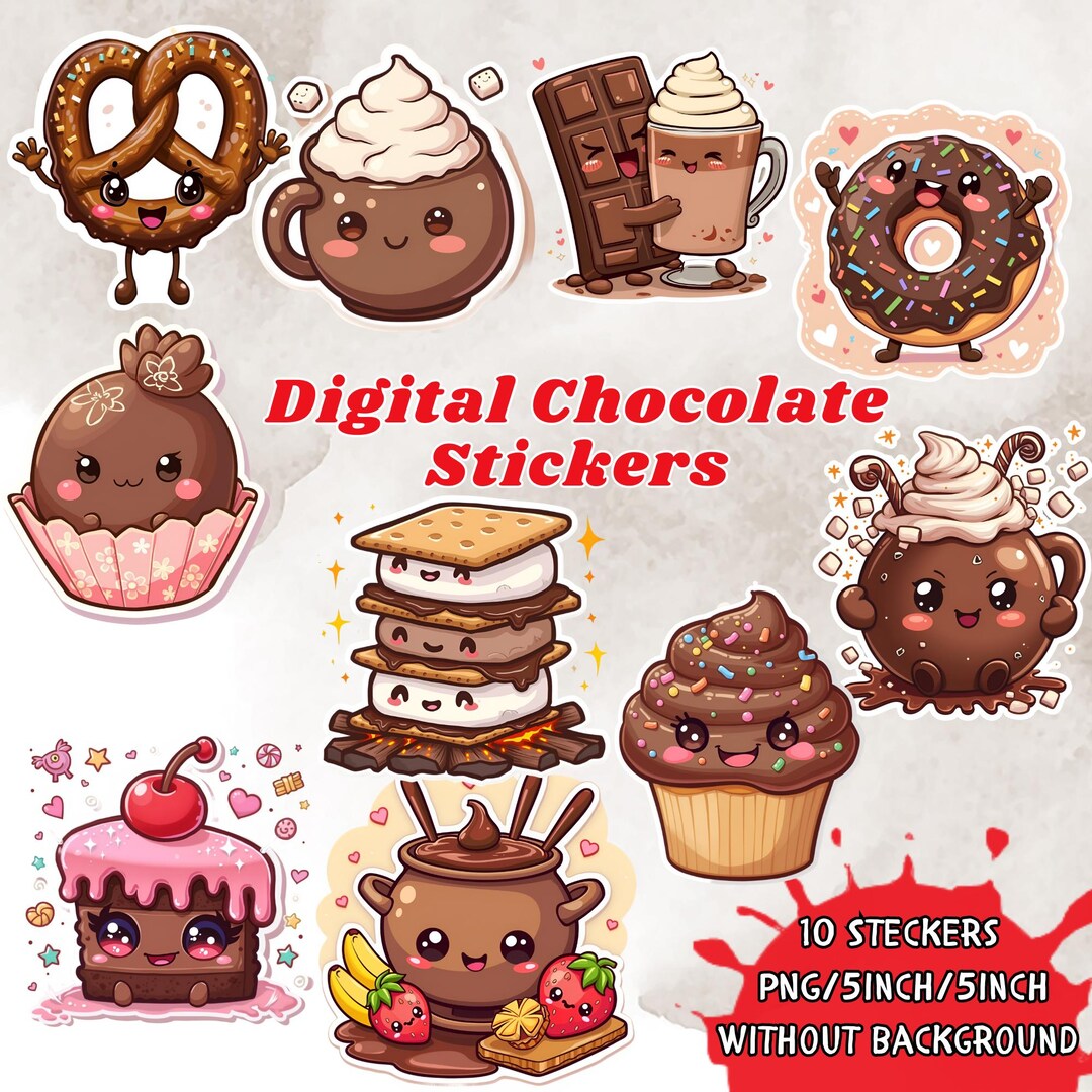 Digital Chocolate Sweets Stickers | 10 Kawaii PNG Files | Decorations ...