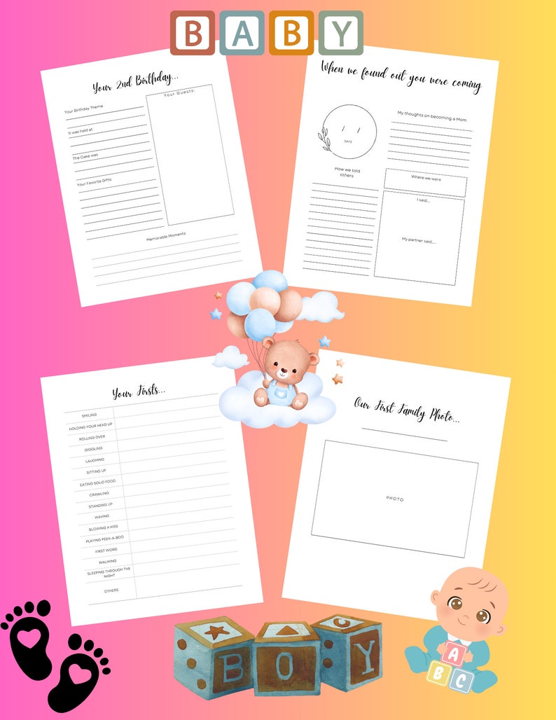 Printable Baby Memory Book: First Five Year| Baby Memory Book | Baby ...