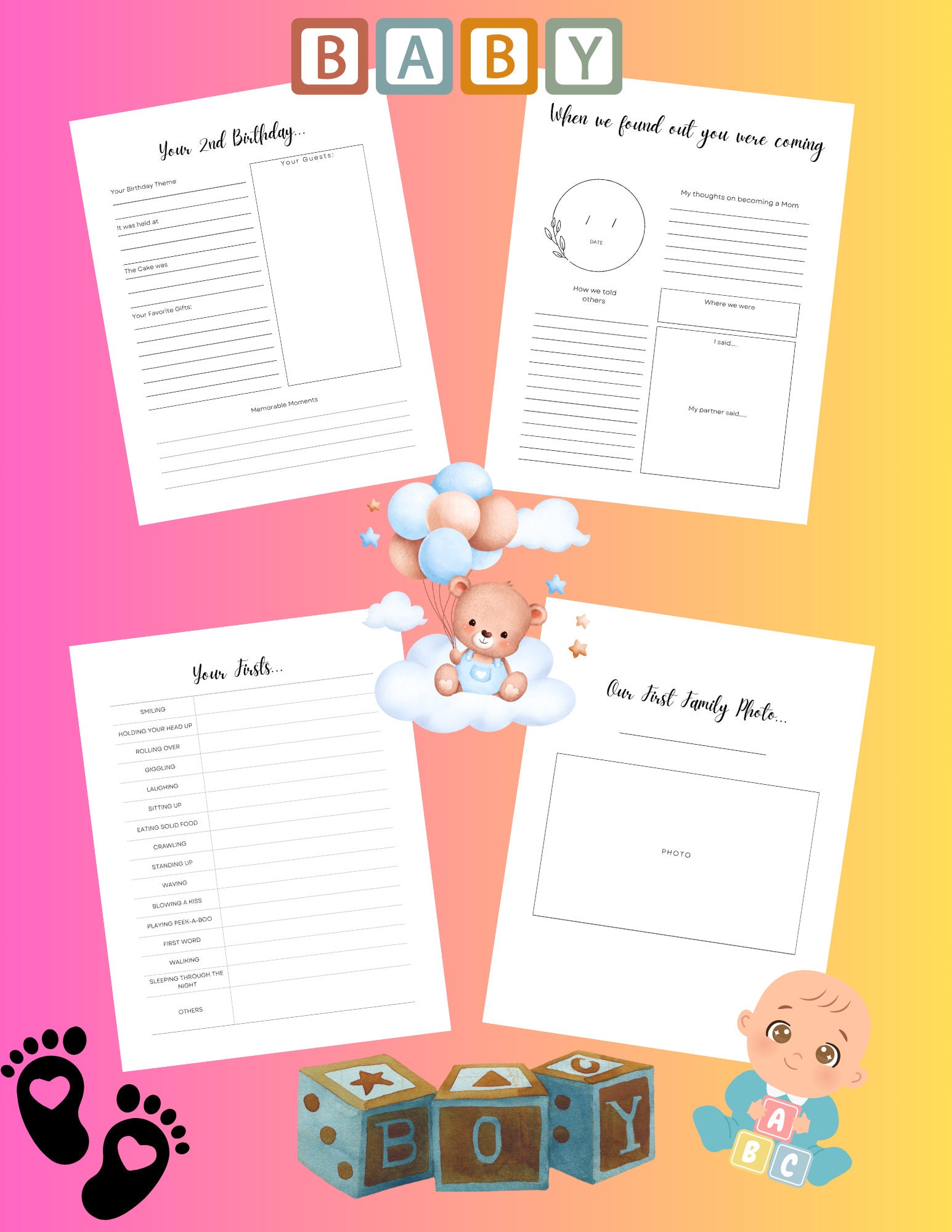 Printable Baby Memory Book: First Five Year| Baby Memory Book | Baby ...