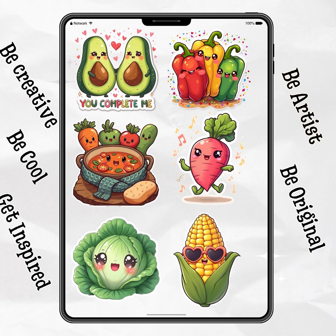 Cute Vegetable Digital Stickers Pack, Kawaii Veggie PNG Clipart, Funny ...