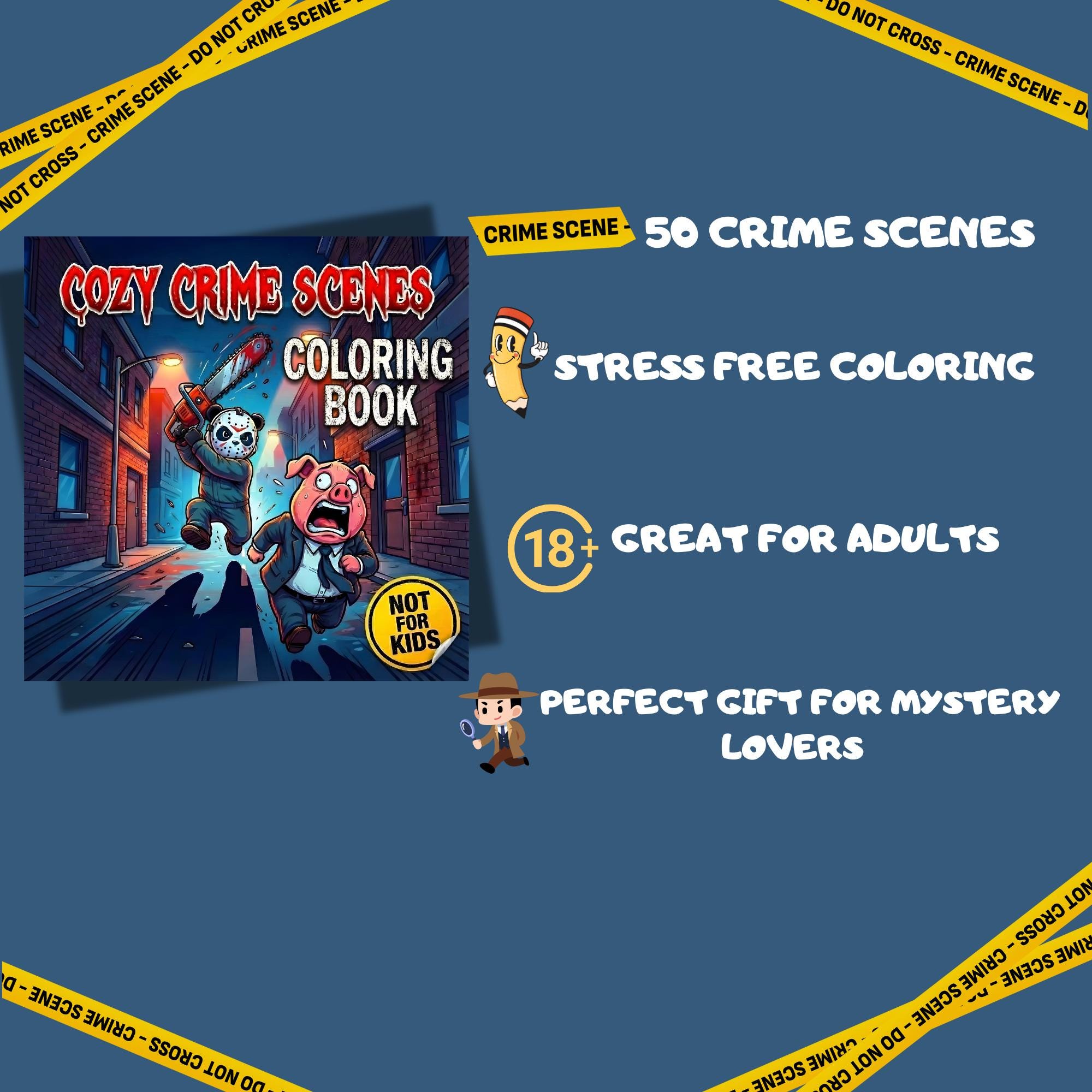 Cozy Crime Scenes Coloring Book for Adults | Funny Mystery & Detective ...