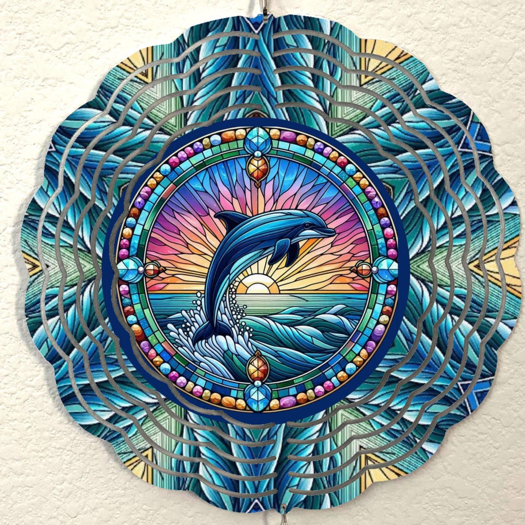 DOLPHIN Wind Spinner With Stainless Glass Effect, Indoor or Outdoor ...