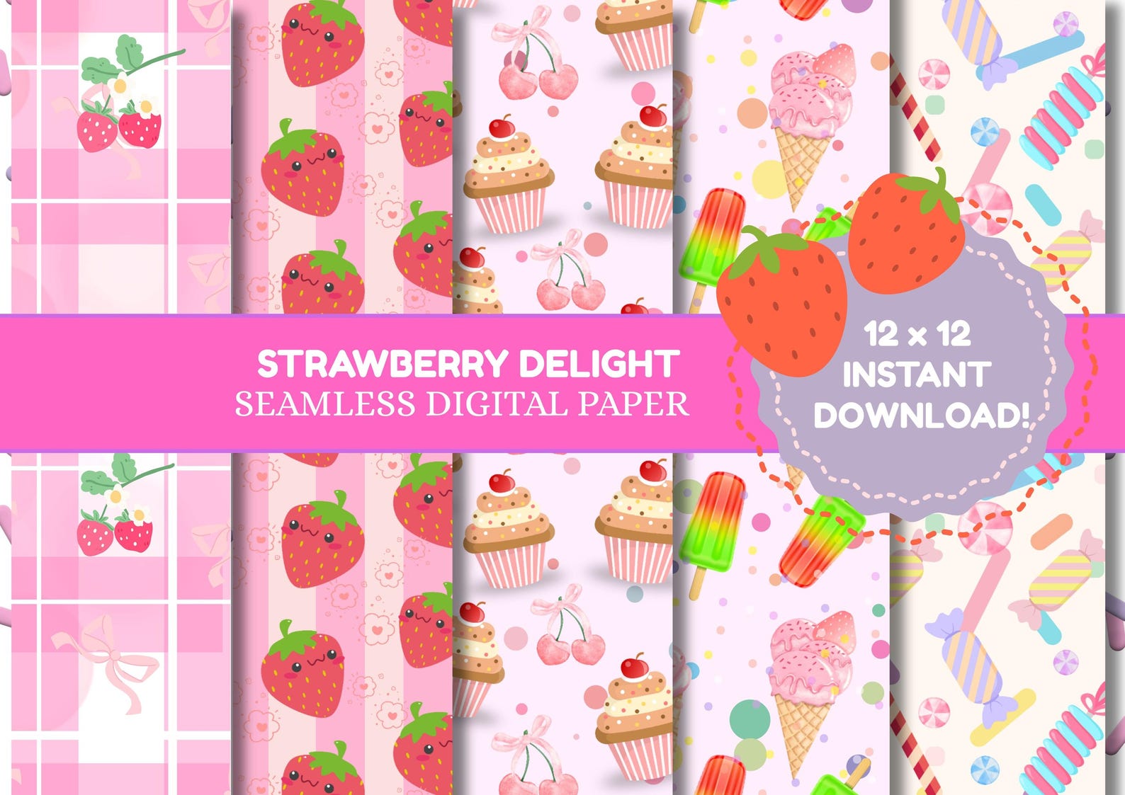 Strawberry Delight Digital Paper – Sweet & Fresh Backgrounds for Crafts ...