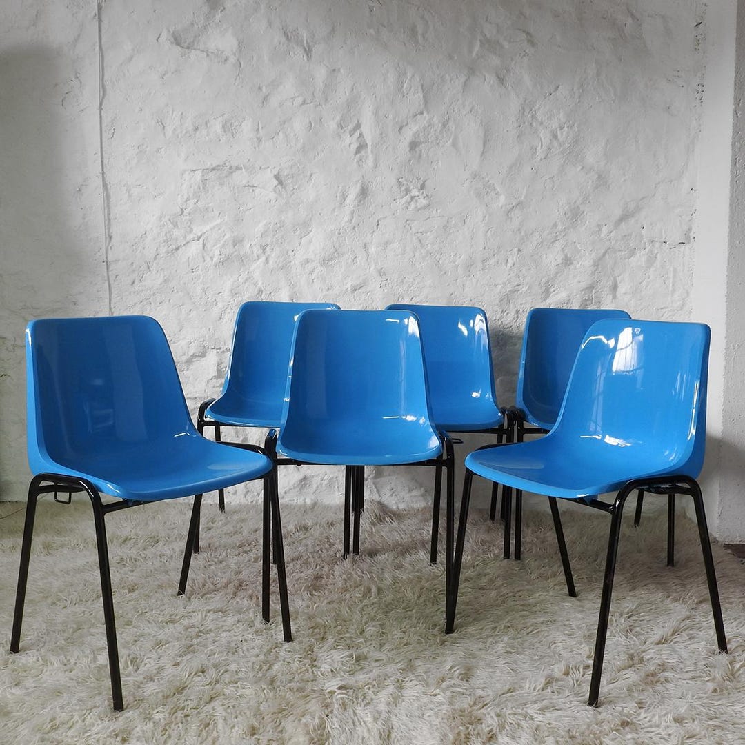 6 of 6, Amat Barcelona Vintage Stackable Chairs, 80s Dining Room Chairs ...