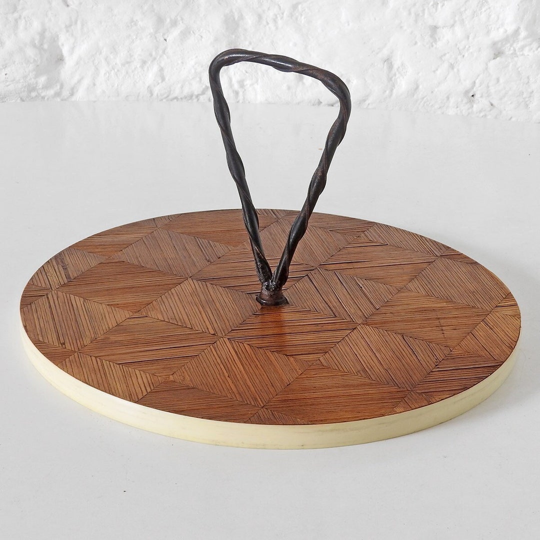 Mid-century Marquetry Plate With Wrought Iron Handle - Etsy