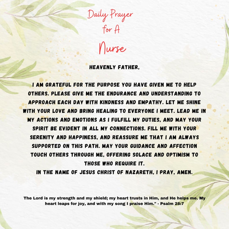 NURSE PRINTABLE PRAYER Scripture Wall Art | Inspirational Prayer Wall ...