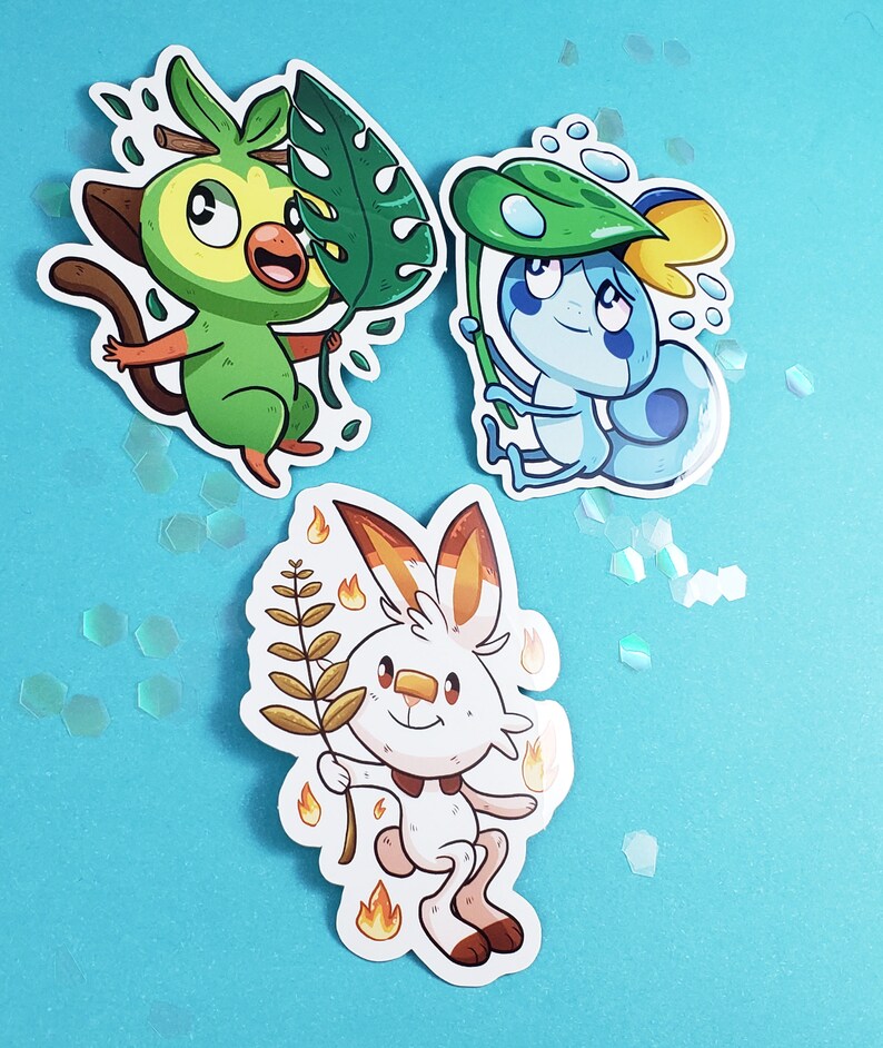 3 Glossy Vinyl Stickers Sobble Grookey Scorbunny Pokemon | Etsy