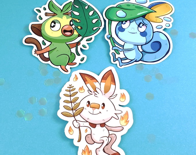 3 Glossy Vinyl Stickers Sobble, Grookey, Scorbunny, Pokemon Shield and ...