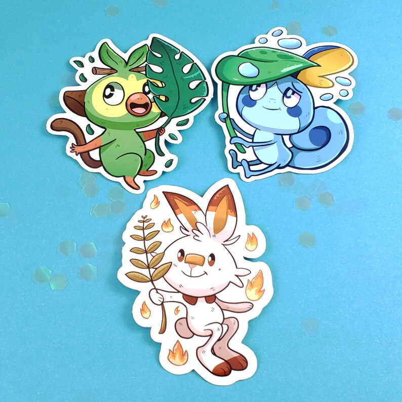 3 Glossy Vinyl Stickers Sobble Grookey Scorbunny Pokemon | Etsy