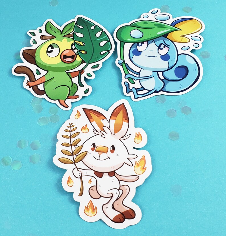 3 Glossy Vinyl Stickers Sobble Grookey Scorbunny Pokemon | Etsy