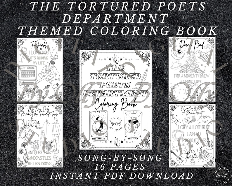 Printable 'the Tortured Poets Department' Album-themed Digital Coloring ...