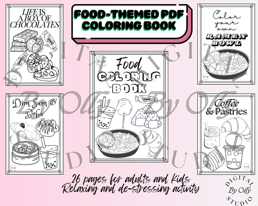 Printable Food-themed Digital Coloring Book | 26 Pages of Sweet and ...