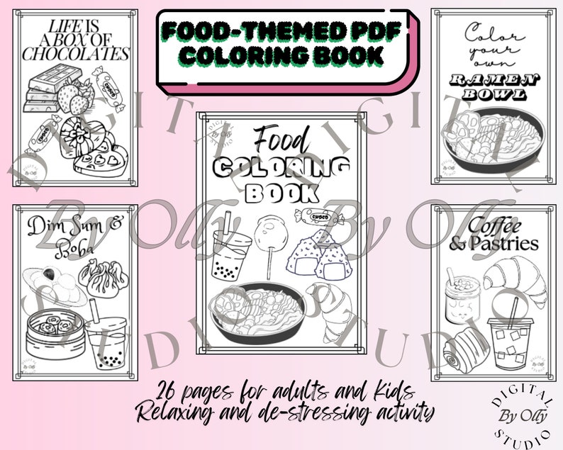 Printable Food-themed Digital Coloring Book | 26 Pages of Sweet and ...