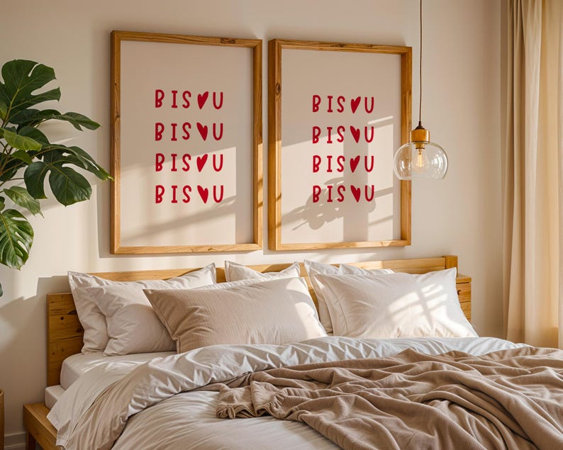 French Bisou Print French Kiss Poster Cute Bisou Wall Art Printable Bisou Poster Aesthetic Red ...