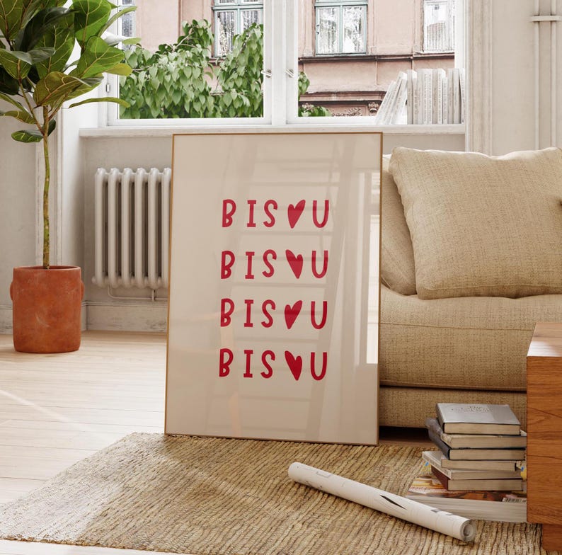 French Bisou Print French Kiss Poster Cute Bisou Wall Art Printable ...