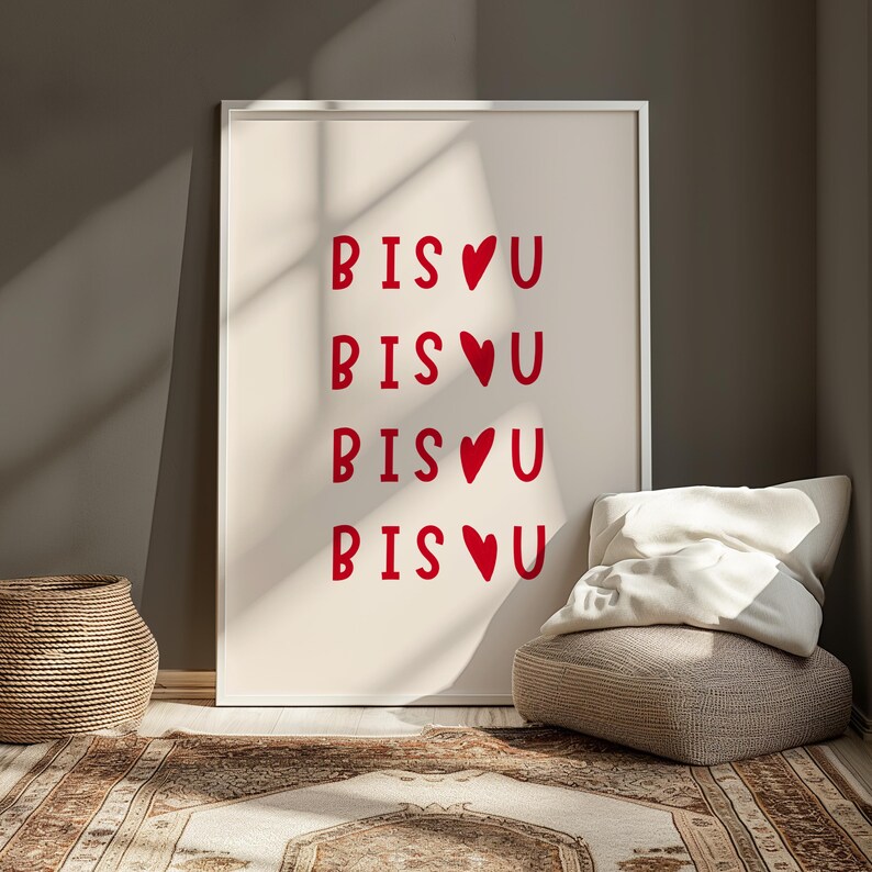 French Bisou Print French Kiss Poster Cute Bisou Wall Art Printable ...