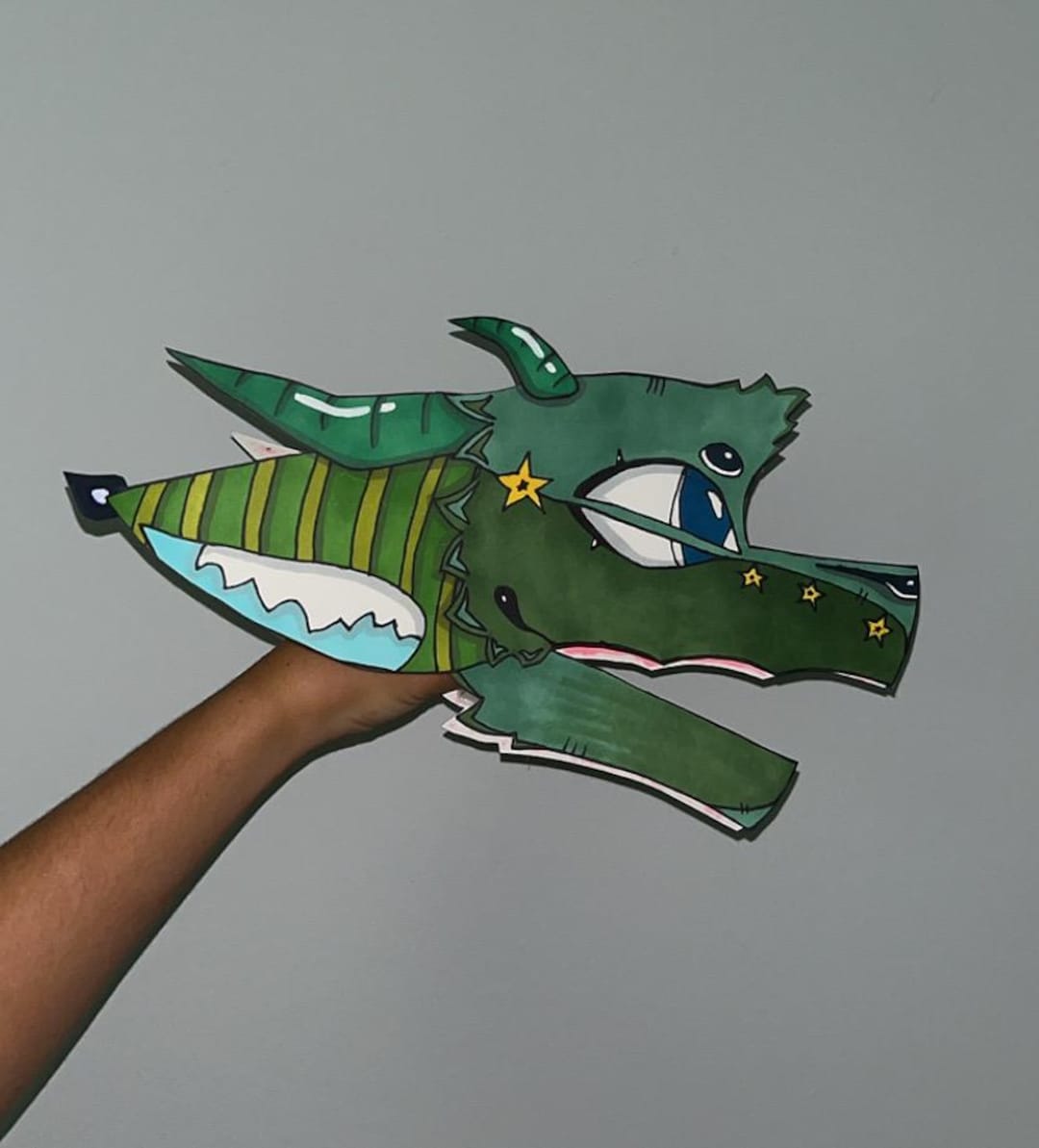 Green Paper Dragon Puppet - Etsy