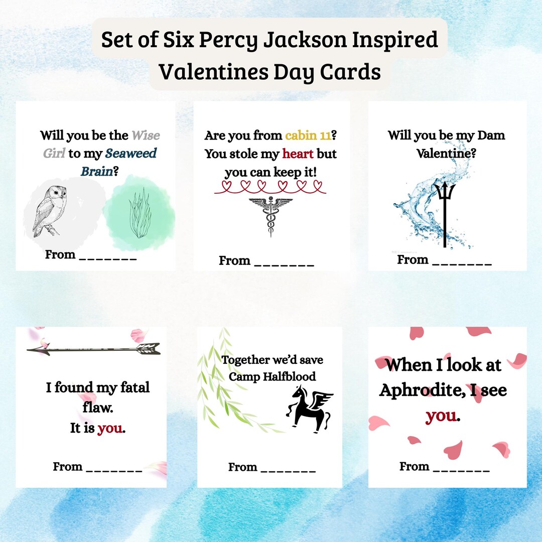 Percy Jackson Inspired Valentines Day Cards (set of Six) (digital ...