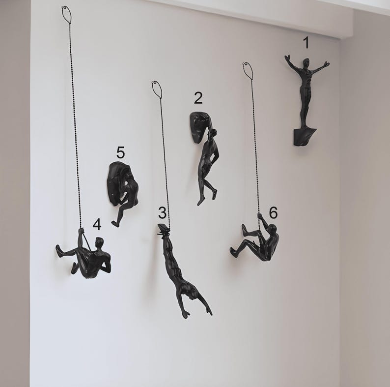 Climbing Man Wall Sculpture: Polyresin Rock Climbing Decor, Set of 6 - Etsy