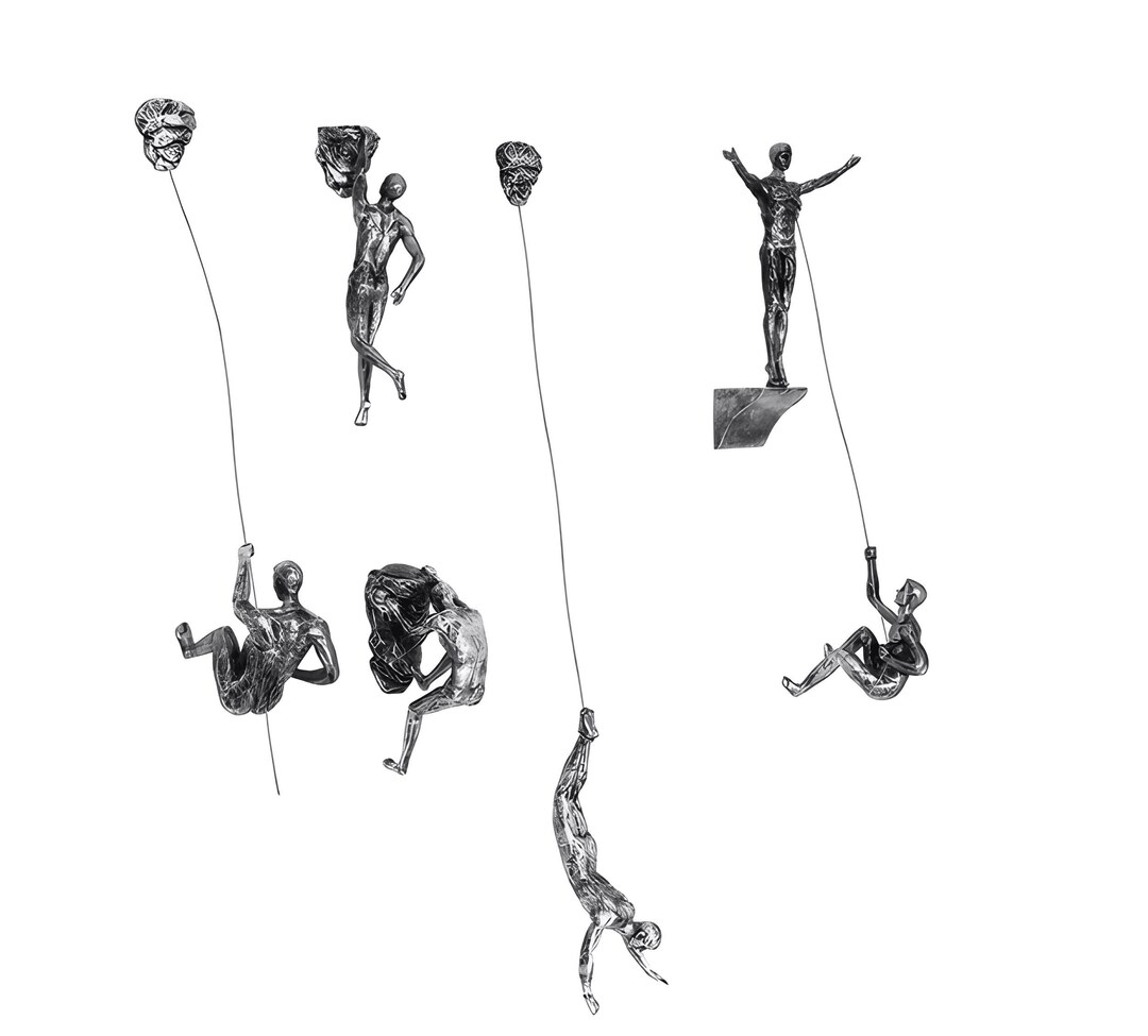 Climbing Man Wall Sculpture: Polyresin Rock Climbing Decor, Set of 6 - Etsy