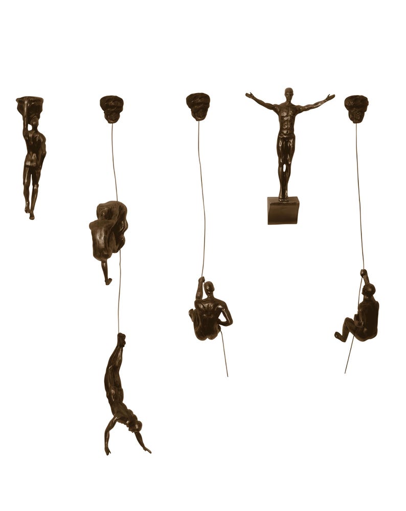 Climbing Man Wall Sculpture: Polyresin Rock Climbing Decor, Set of 6 ...