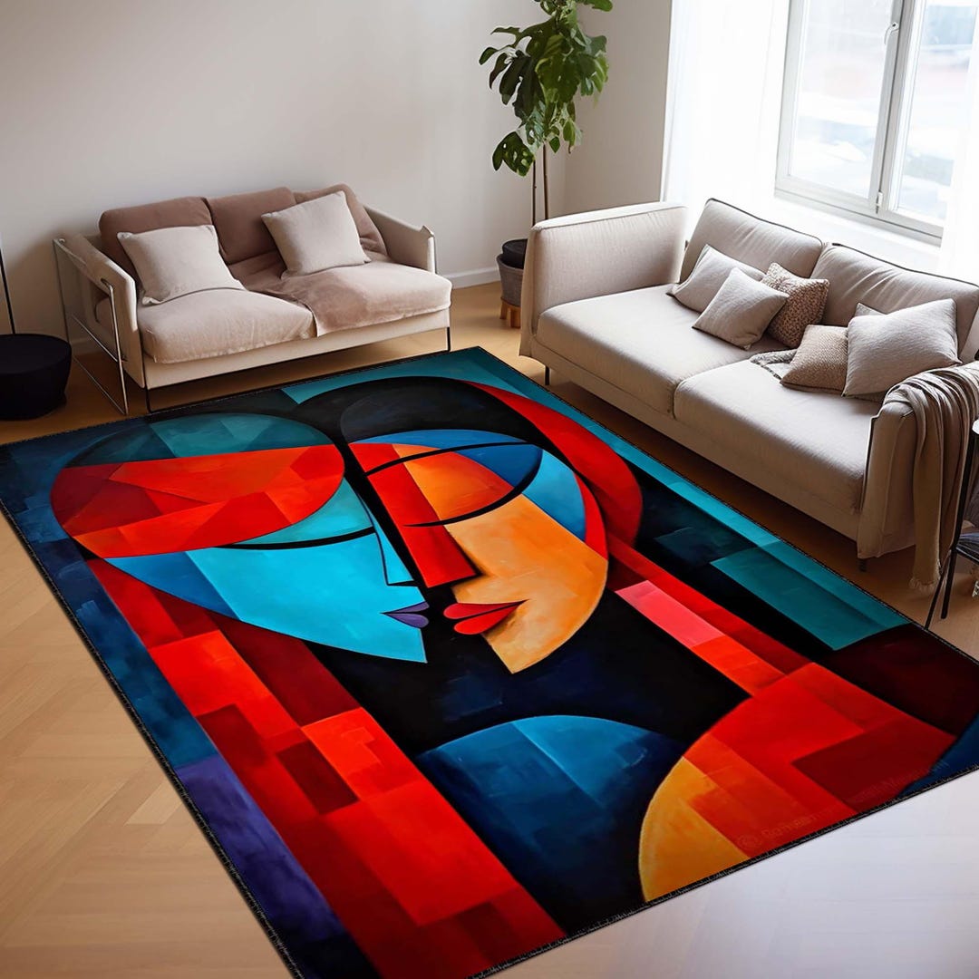 Abstract Face Rug, Colorful Pop Art Carpet, Modern Boho Rug ...