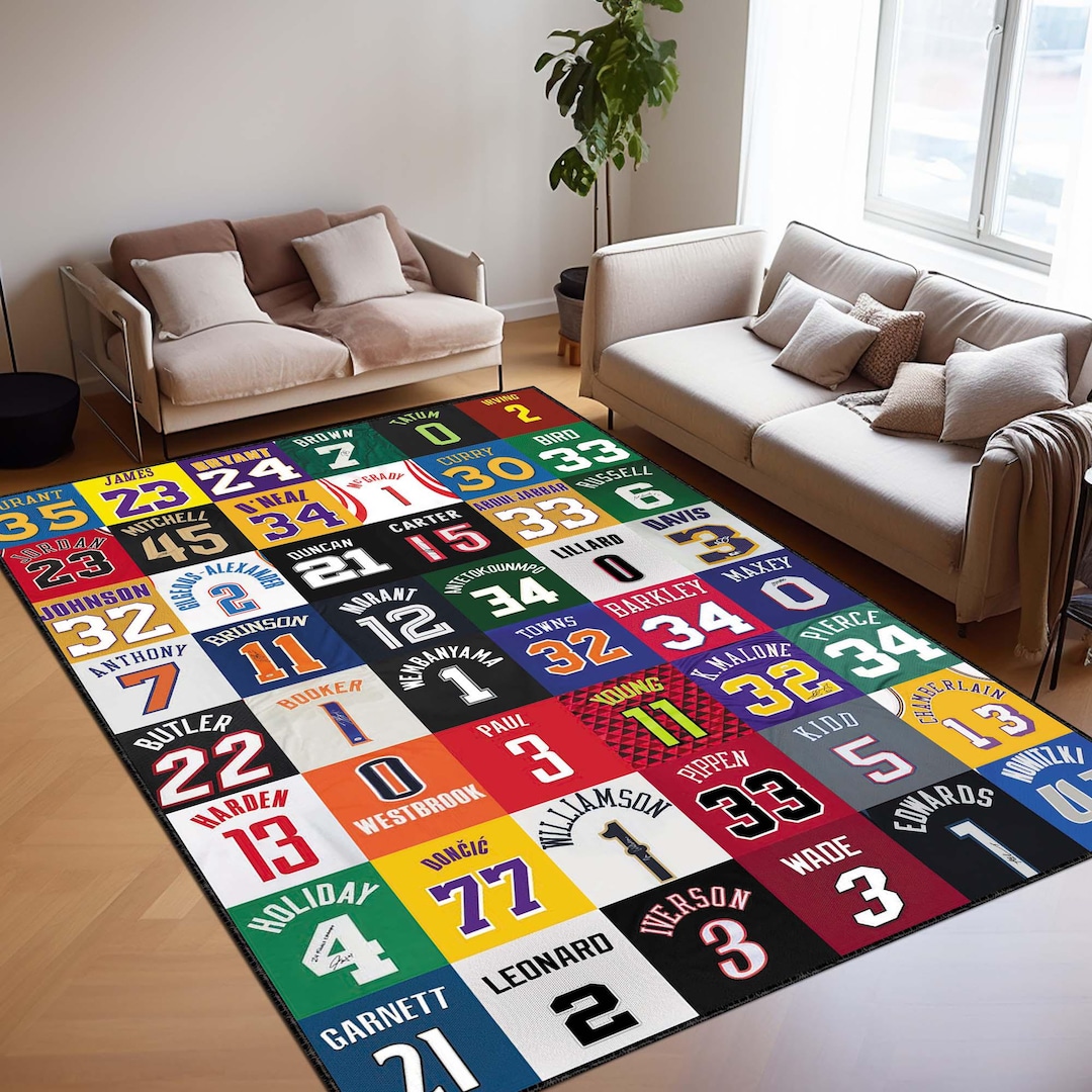 Basketball Legends Rug Collage, NBA Players Jersey Rug, Man Cave Rug ...