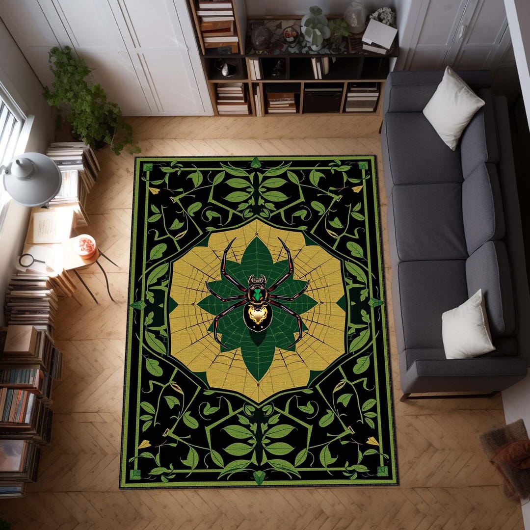 Gothic Spider Art Deco Rug, Mysterious Leave Pattern Area Carpet, Dark ...